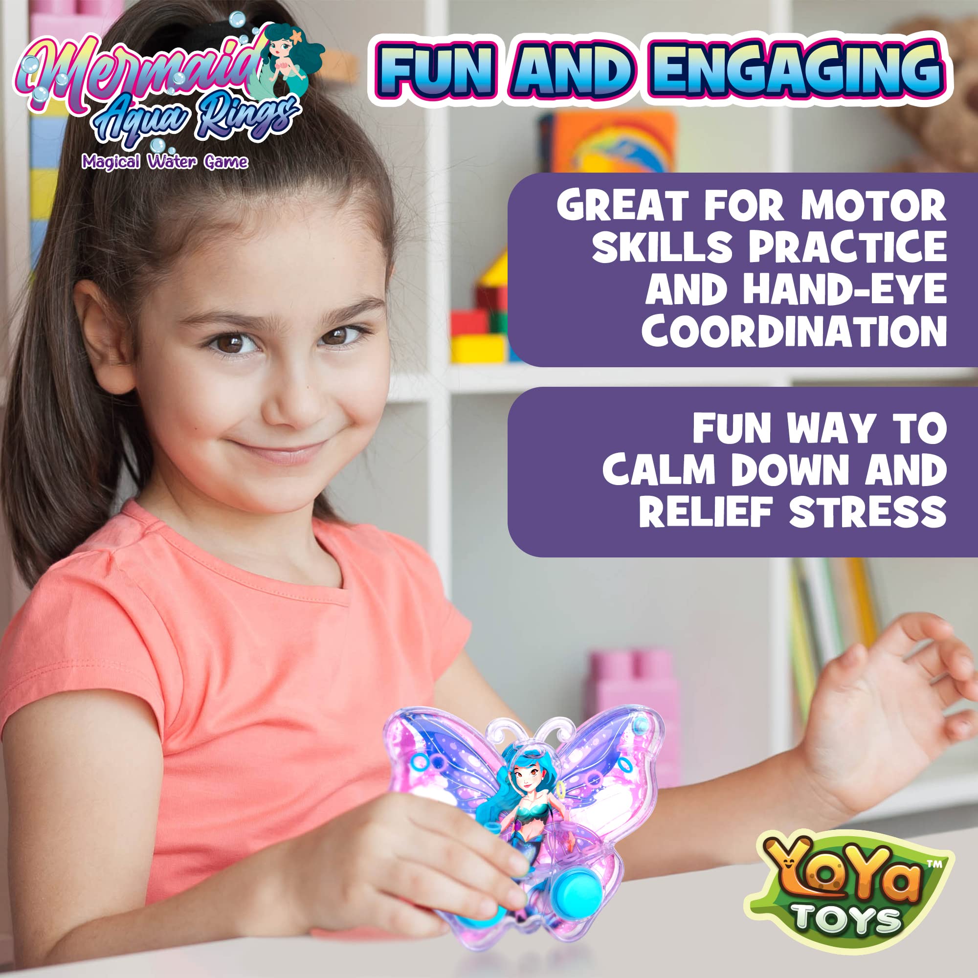 YoYa Toys Mermaid Butterfly Ring Toss Handheld Game - Games for Kids Handheld with Underwater Princess, Classic-Style Retro Game, Portable & Travel-Friendly Handheld Games for Kids