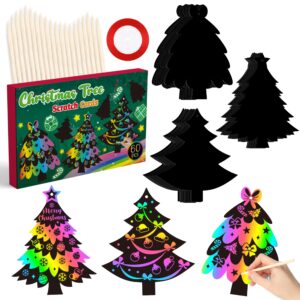 watinc 60pcs christmas tree scratch paper art ornaments diy xmas party scratch off card hanging craft magic drawing coloring sheet set with stick for kids gifts home activities school decor