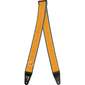 fender george harrison dark horse floral guitar strap, 2in,orange