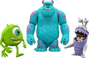 mattel disney and pixar monsters, inc storyteller 3 action figure pack, sulley mike & boo characters in get boo home pack, authentic toys at 3 inch scale