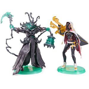 league of legends, 2-pack, official 6-inch senna and thresh collectible figures, glow-in-the-dark with 4 accessories, the champion collection, collector grade, ages 14 and up