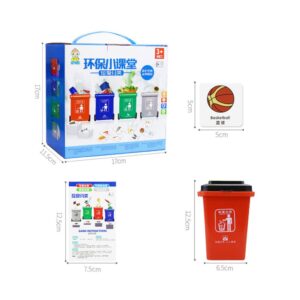 Kisangel Garbage Cans Model 1 Set Garbage Classification Model Trash Cans with Lids Mini Curbside Garbage Trash Bin(4 Trash Cans+ 108 Card)