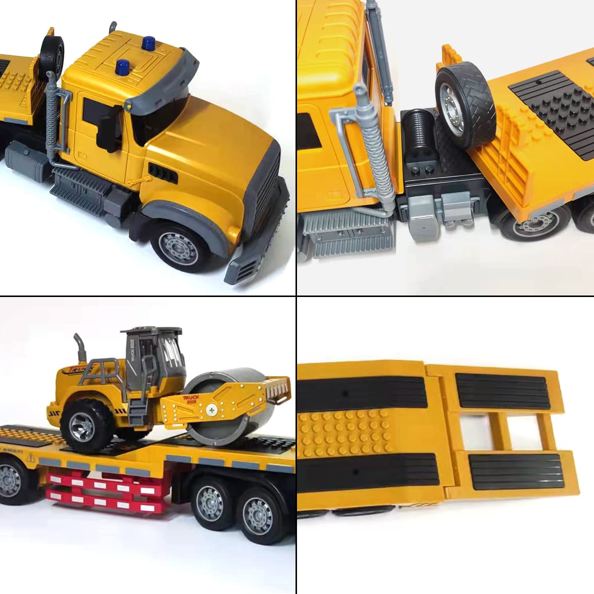 Remote Control Semi Truck Toy For Kids - 1:24 RC Semi-trailer Engineering Tractor With Sound And Lights, Trailer Truck Toy With Inertia Roller, Construction Vehicles For Boys & Girls 3-8 Years Old