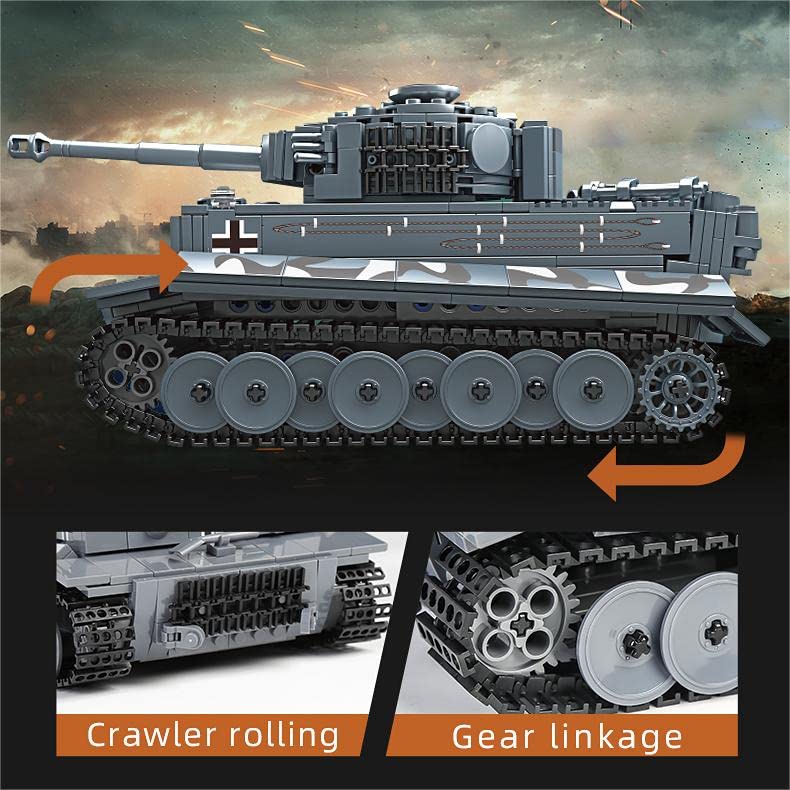 Mould King 20014 Tiger Tank Building Blocks Toy, MOC Technology Tiger Tank, Military Vehicle Model Construction Blocks Toys with with Remote Controller