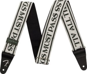 fender george harrison all things must pass logo guitar strap, 2in, white/black