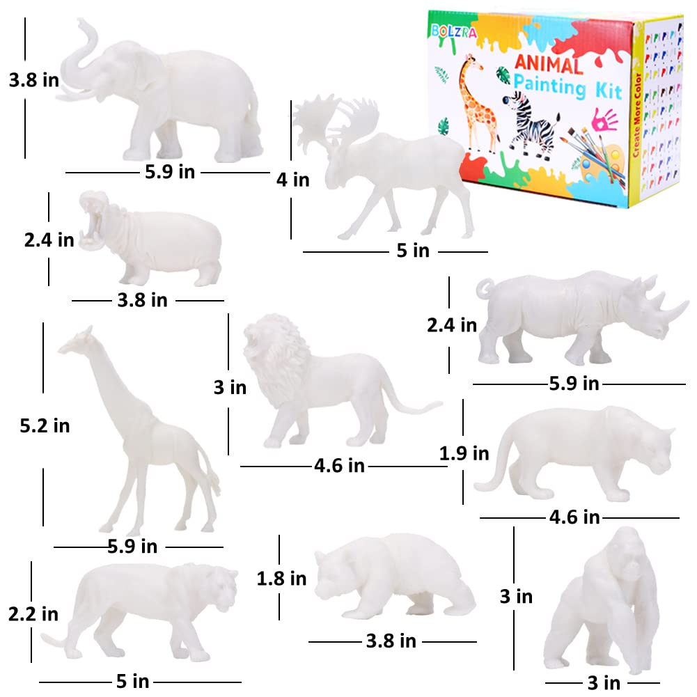 BOLZRA Safari Animals Painting Kit for Kids, 10Pcs Paintable Jungle Plastic Animal Figures, Paint Your Own Zoo Animals Figurine Creativity Toy DIY Crafts and Arts Supplies for Boys Girls Activities