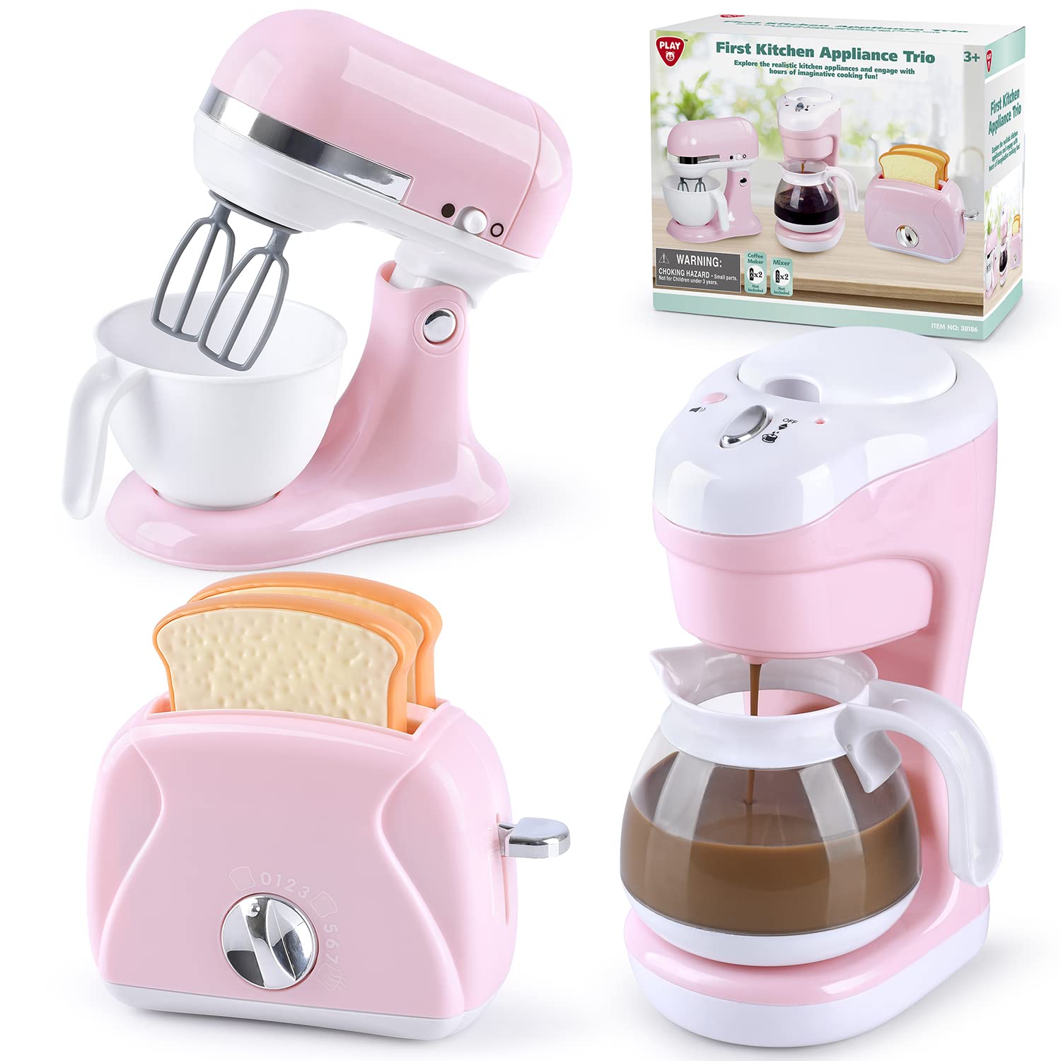 Kitchen Appliances Toys, Kids Play Kitchen Accessories Set, Pretend Kitchen Toys for Kids Ages 4-8, Coffee Maker, Mixer, Toaster with Realistic Lights & Sounds, Gift for Girls Ages 3+