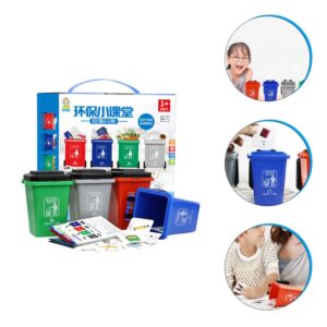 Kisangel Garbage Cans Model 1 Set Garbage Classification Model Trash Cans with Lids Mini Curbside Garbage Trash Bin(4 Trash Cans+ 108 Card)