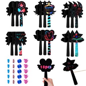 scratch art set wand shape witch fake gems, customized rainbow scratch paper art set for kids, black scratch art paper wand for girls & boy birthday halloween christmas party supplies 18 pcs