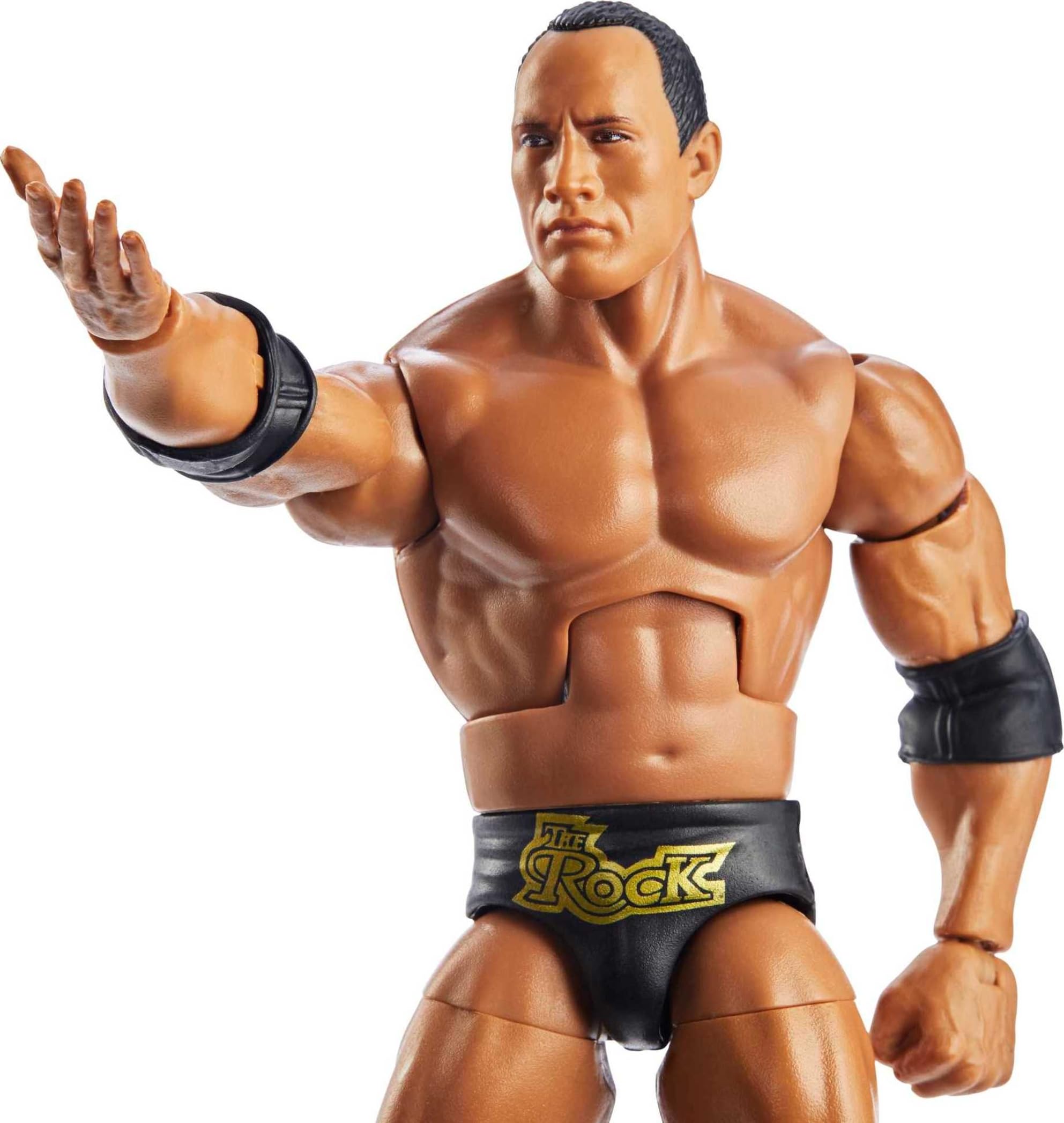 Mattel WWE The Rock WrestleMania Elite Collection Action Figure with Accessory & "Mean" Gene Okerlund Build-A-Figure Parts, 6-inch