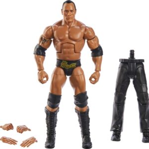 Mattel WWE The Rock WrestleMania Elite Collection Action Figure with Accessory & "Mean" Gene Okerlund Build-A-Figure Parts, 6-inch