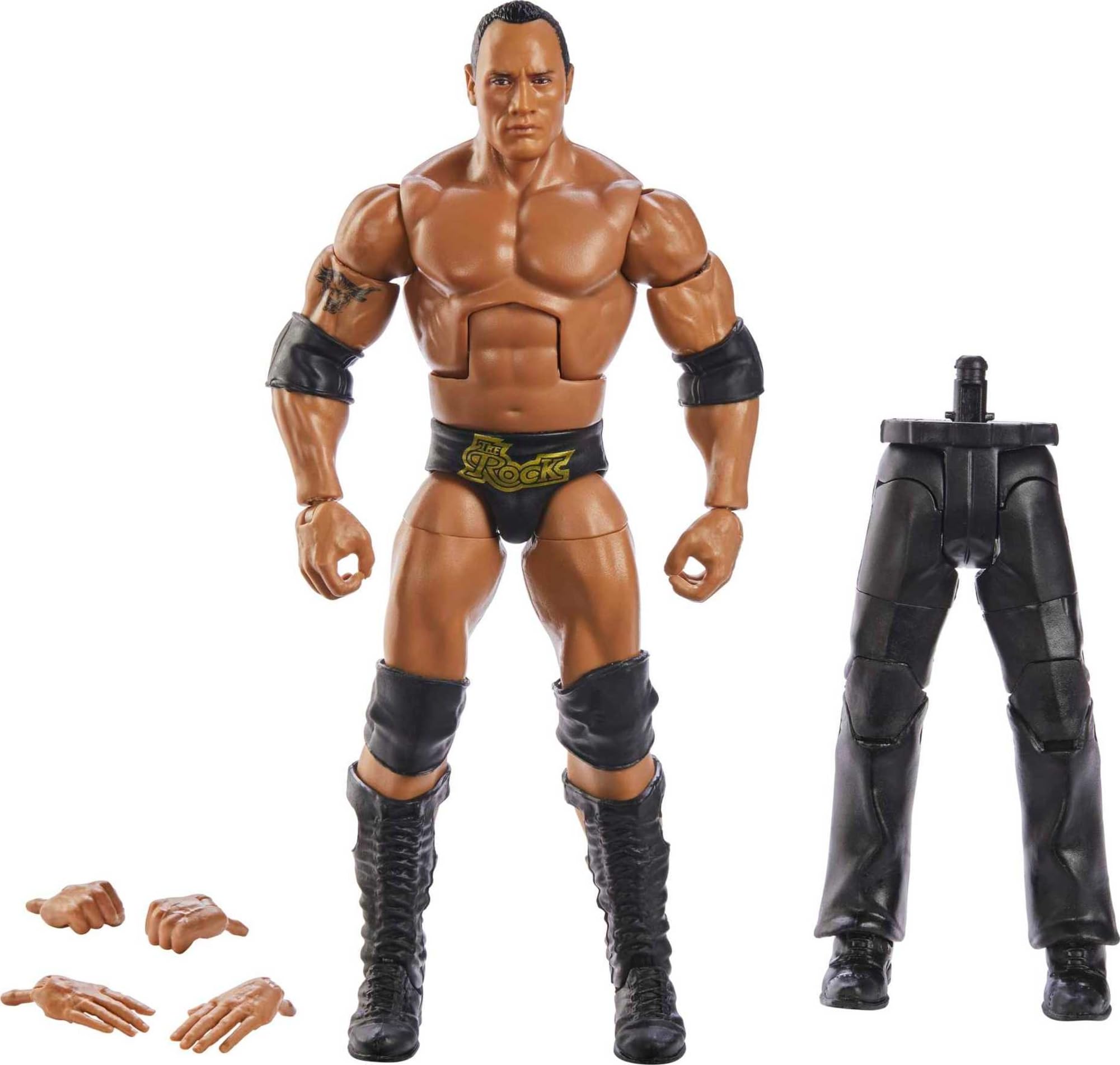 Mattel WWE The Rock WrestleMania Elite Collection Action Figure with Accessory & "Mean" Gene Okerlund Build-A-Figure Parts, 6-inch