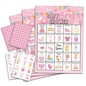 zedev bingo cards for party supplies, pink shower bingo game, party games with 24 players, family activities, party favors gifts for adults - pink05