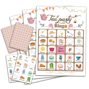 zedev tea party bingo game, party games with 24 players, family activities, bingo cards for party supplies, party favors gifts for young adults - tea04