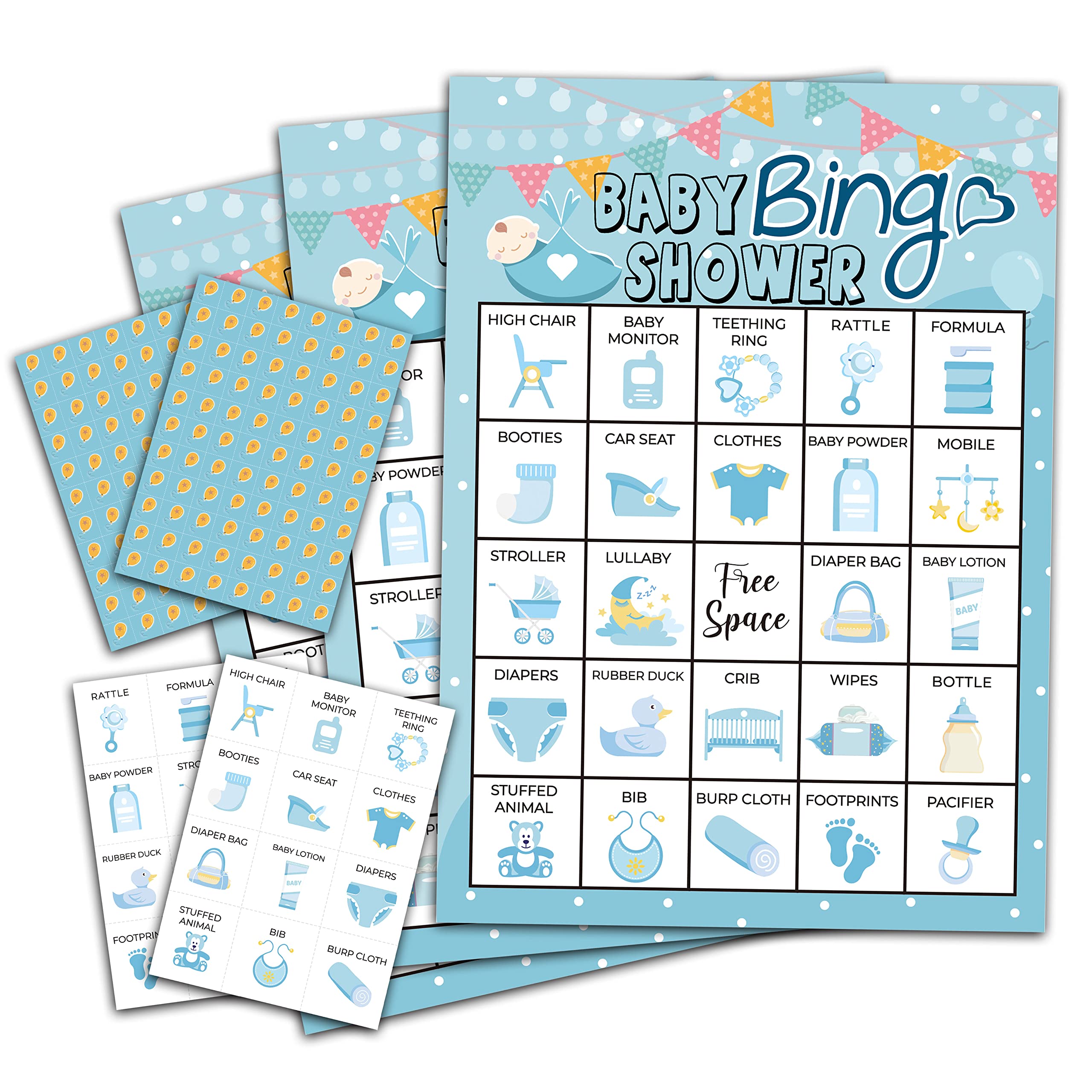 ZEDEV Blue Shower Bingo Game, Party Games with 24 Players, Family Activities, Bingo Cards for Party Supplies, Party Favors Gifts for Young Adults - blue06