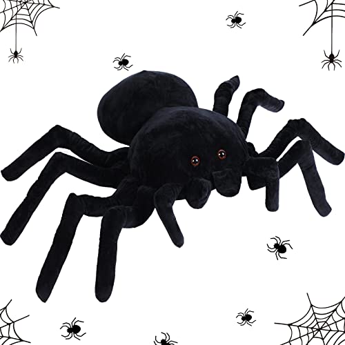 HyDren Halloween Giant Stuffed Spider Toy Huge Realistic Black Spider Stuffed Animal Plush Pillow Christmas Funny Prank Toys(15.75 x 9.84 Inch)