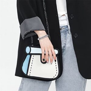 Lovely Two-dimensional Cake Bag Handbag Cartoon Canvas Bag Doodle Comic Chain Crossbody Bag for Shopping, Blue