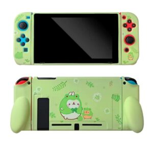 enfily cute frog rabbit case compatible with nintendo switch, dockable case cover, ergonomic soft tpu grip case for joycon, sparkle skin set