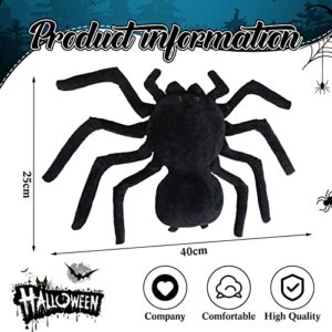 HyDren Halloween Giant Stuffed Spider Toy Huge Realistic Black Spider Stuffed Animal Plush Pillow Christmas Funny Prank Toys(15.75 x 9.84 Inch)