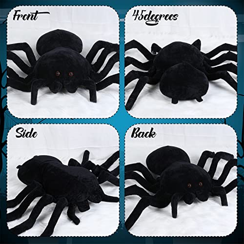 HyDren Halloween Giant Stuffed Spider Toy Huge Realistic Black Spider Stuffed Animal Plush Pillow Christmas Funny Prank Toys(15.75 x 9.84 Inch)