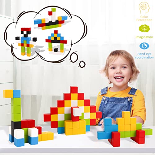 FindGood Magnetic Blocks, 48 pcs Magnetic Blocks for Toddlers Toys, STEM Educational Sensory Magnetic Building Blocks, Magnetic Cubes for Kids, Sensory Montessori Toys Blocks for Boys and Girls