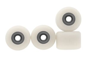 teak tuning apex 61d urethane fingerboard wheels - mini shorty shape, 6.6mm diameter - abec-9 stealth bearings - made in the usa - cream colorway