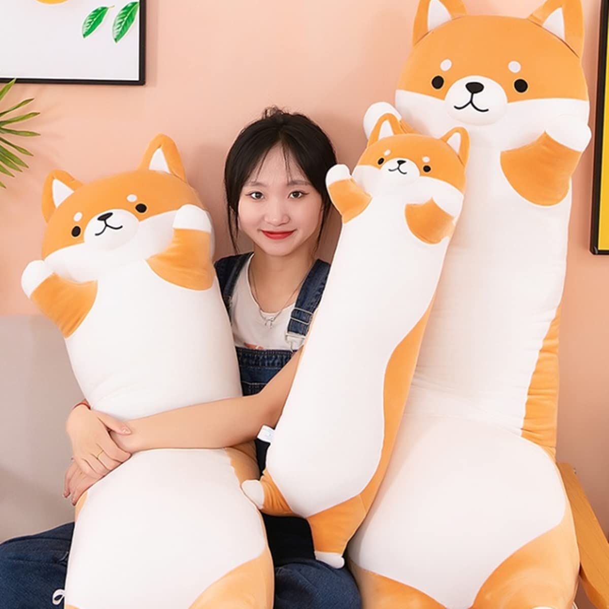 Rexinc 27.64'' Shiba Inu Plush Dog Stuffed Animals Long Dog Plush Pillow Toy Cute Cartoon Soft Sleeping Body Pillow for Kids Adults