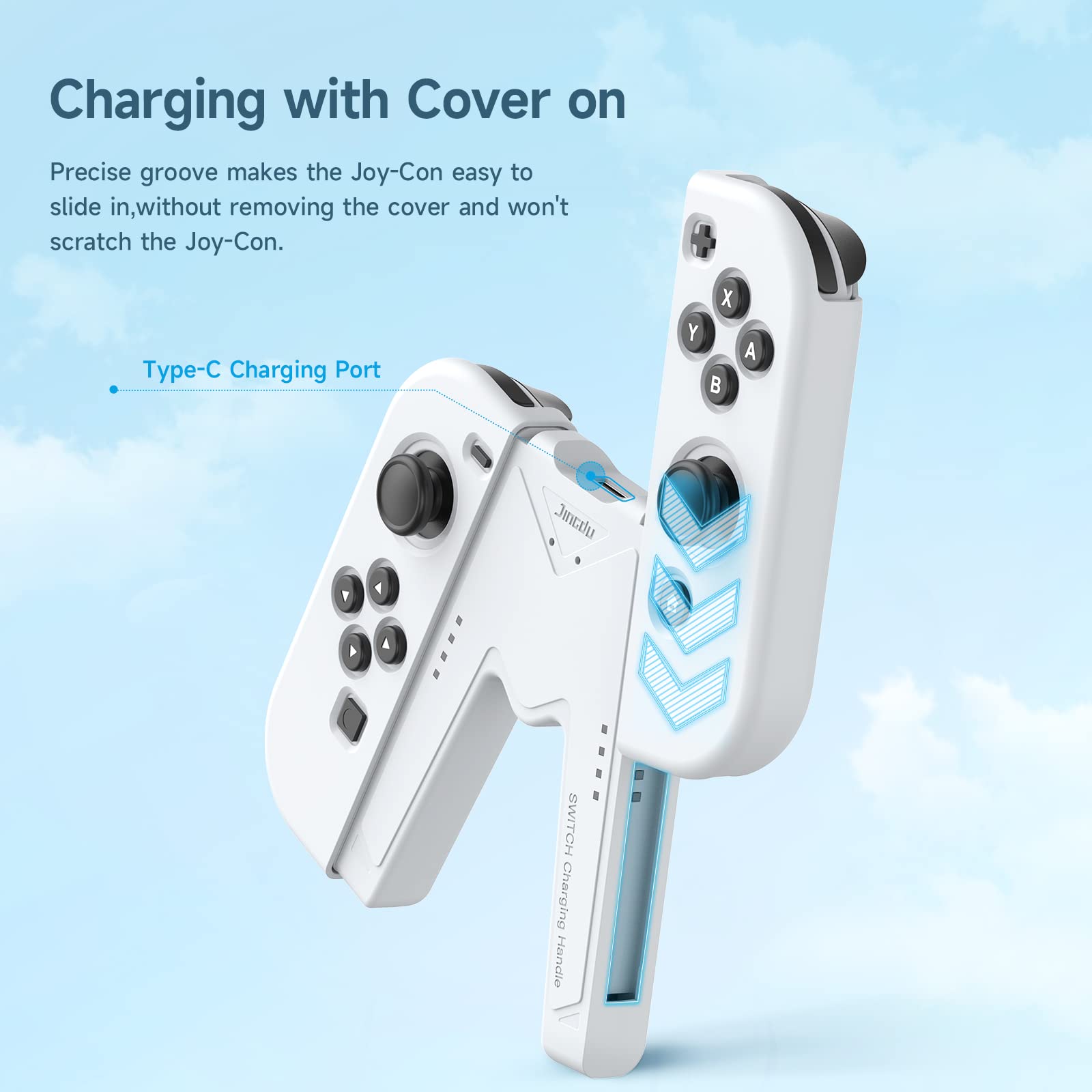 JINGDU Switch Joy-Con Charging Grip Compatible with Nintendo Switch & OLED Model, Play While Charging, Portable V-Shaped Switch Joy-Con Controller Charger with Indicators, White