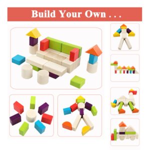 Toddler Wooden Building Block Toys Stacking Blocks Set Educational Preschool Learning Montessori Toy for Kids Age 3 4 5 6 7 8 Year Old Boy and Girl Gift 30 PCS