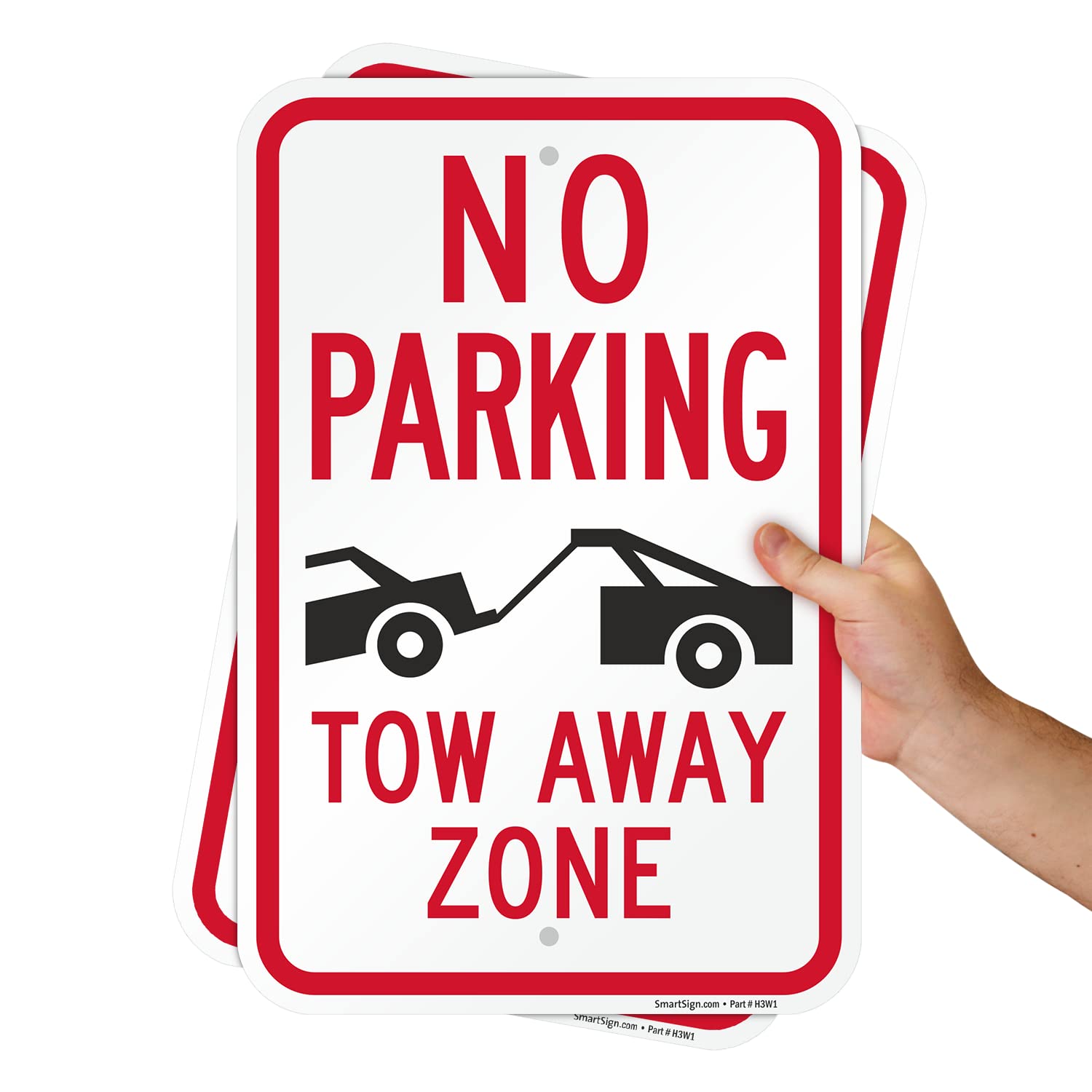 SmartSign No Parking Tow Away Zone Sign - 2 Pack,18 x 12 inch, 2mm Thick Aluminum Composite, Pre-Drilled Holes, Black/Red on White, Made in USA