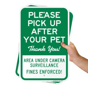 SmartSign Please Pick Up After Your Pet Sign - 2 Pack, Area Under Surveillance Sign, 18 x 12 inch, 2mm Thick Aluminum Composite, Green and White, Made in USA