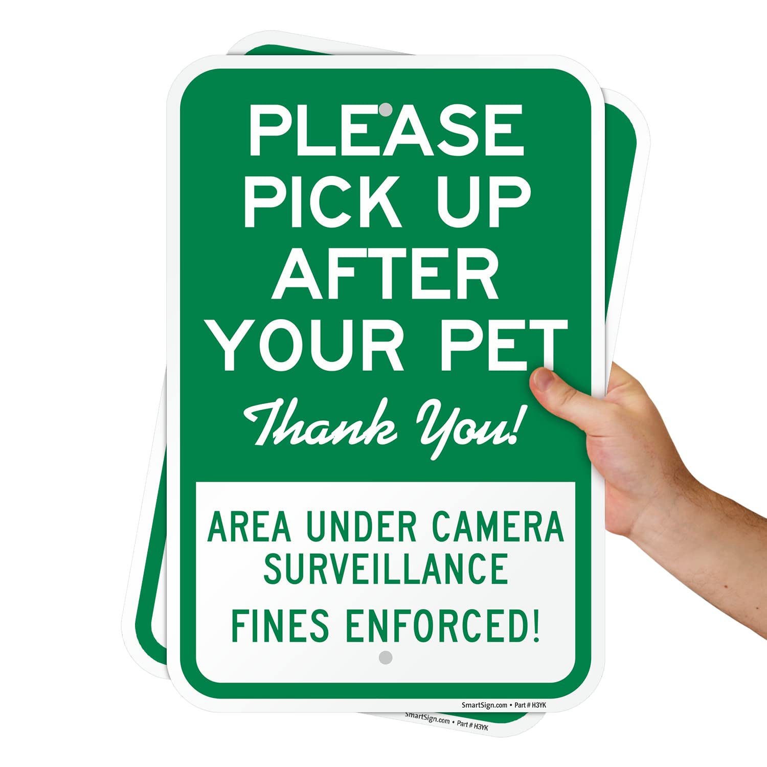 SmartSign Please Pick Up After Your Pet Sign - 2 Pack, Area Under Surveillance Sign, 18 x 12 inch, 2mm Thick Aluminum Composite, Green and White, Made in USA