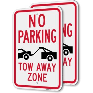 smartsign no parking tow away zone sign - 2 pack,18 x 12 inch, 2mm thick aluminum composite, pre-drilled holes, black/red on white, made in usa