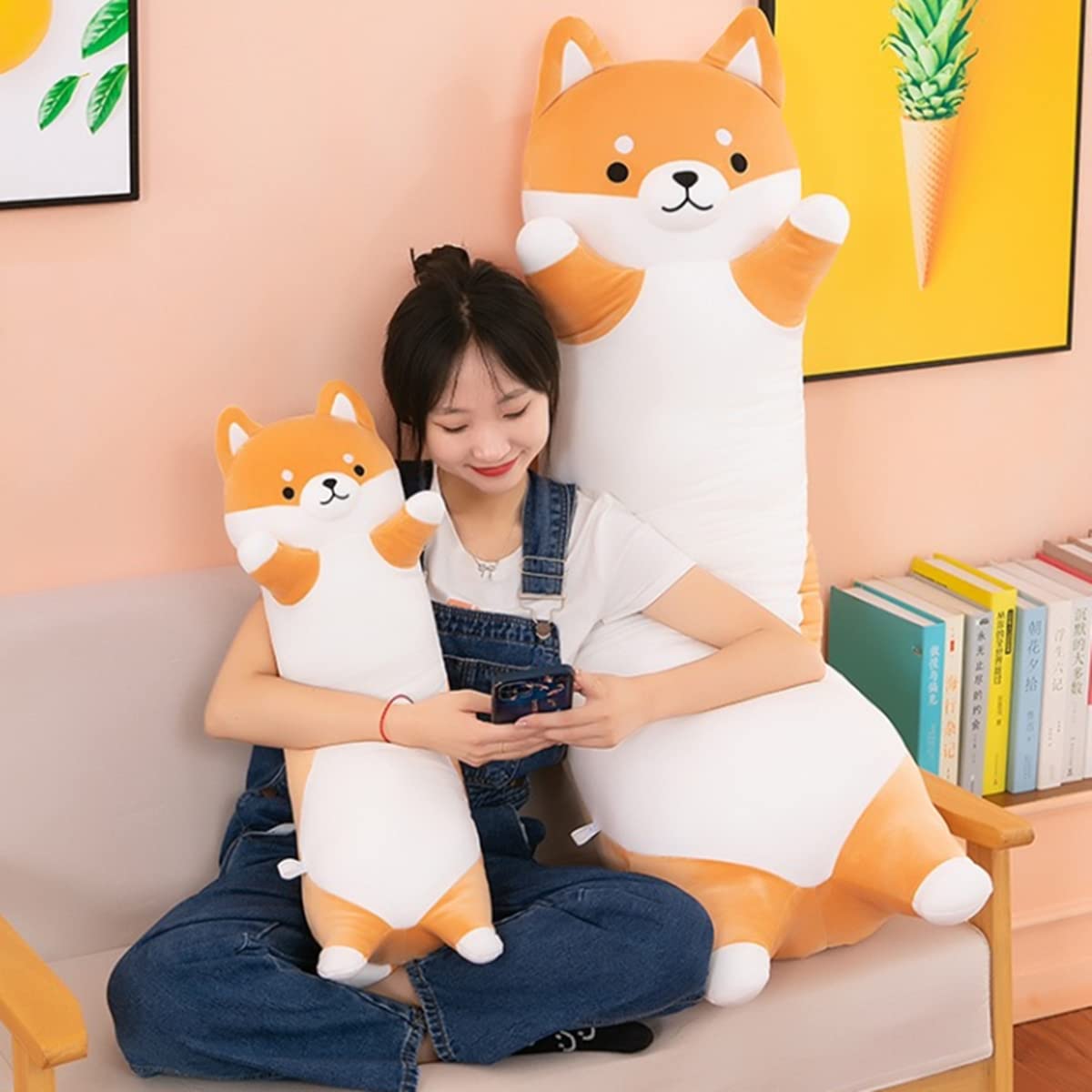 Rexinc 27.64'' Shiba Inu Plush Dog Stuffed Animals Long Dog Plush Pillow Toy Cute Cartoon Soft Sleeping Body Pillow for Kids Adults