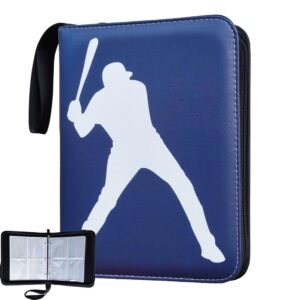 baseball card binder trading card albums: fits 400 cards with 50 removable sleeves sports games card protector holder blue