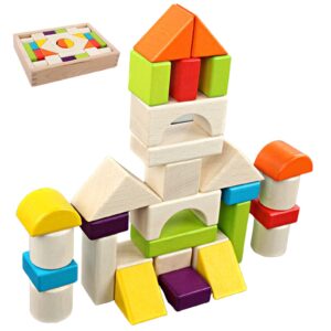 toddler wooden building block toys stacking blocks set educational preschool learning montessori toy for kids age 3 4 5 6 7 8 year old boy and girl gift 30 pcs