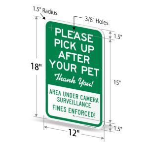 SmartSign Please Pick Up After Your Pet Sign - 2 Pack, Area Under Surveillance Sign, 18 x 12 inch, 2mm Thick Aluminum Composite, Green and White, Made in USA