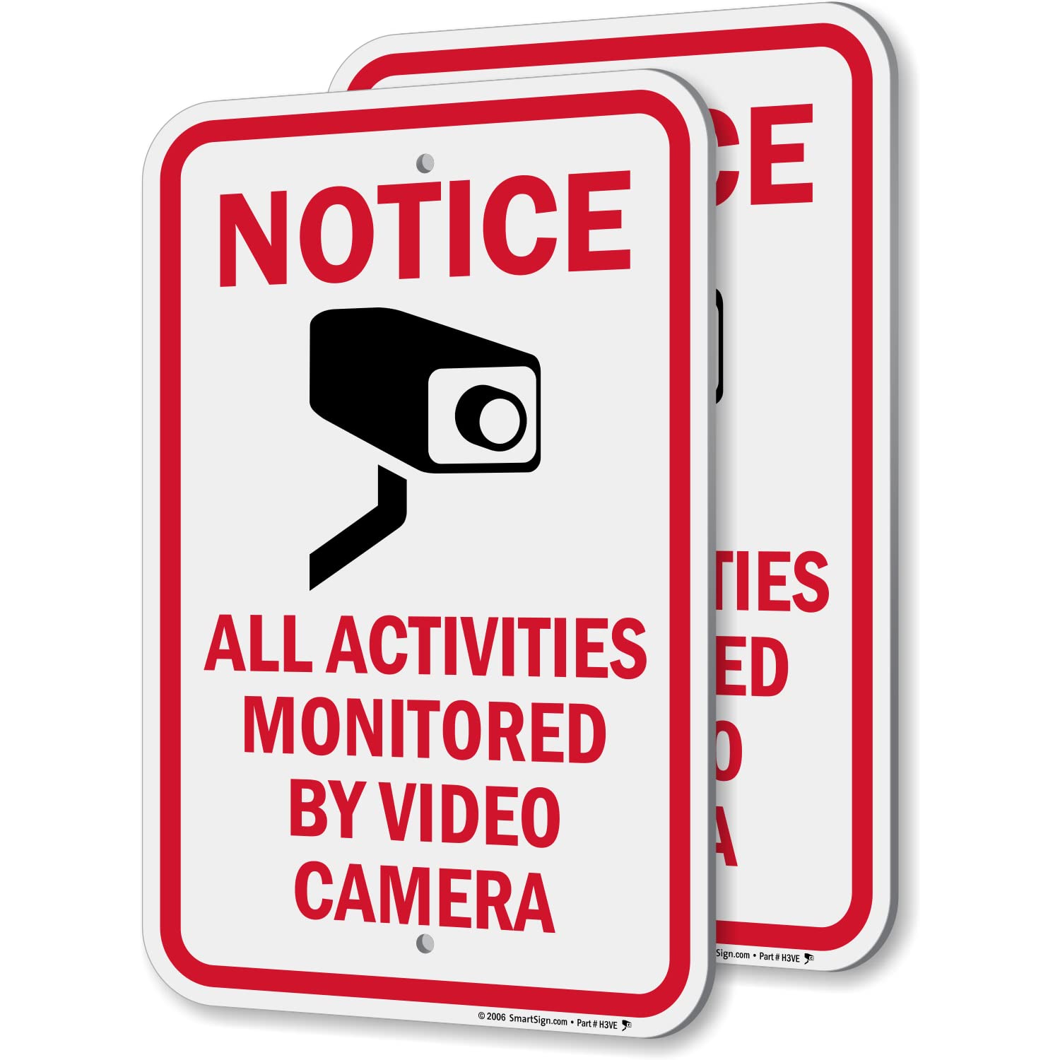 SmartSign Notice All Activities Monitored By Video Camera Sign - 2 Pack, 18 x 12 inch, 2mm Aluminum Composite, Red/Black on White, Made in USA