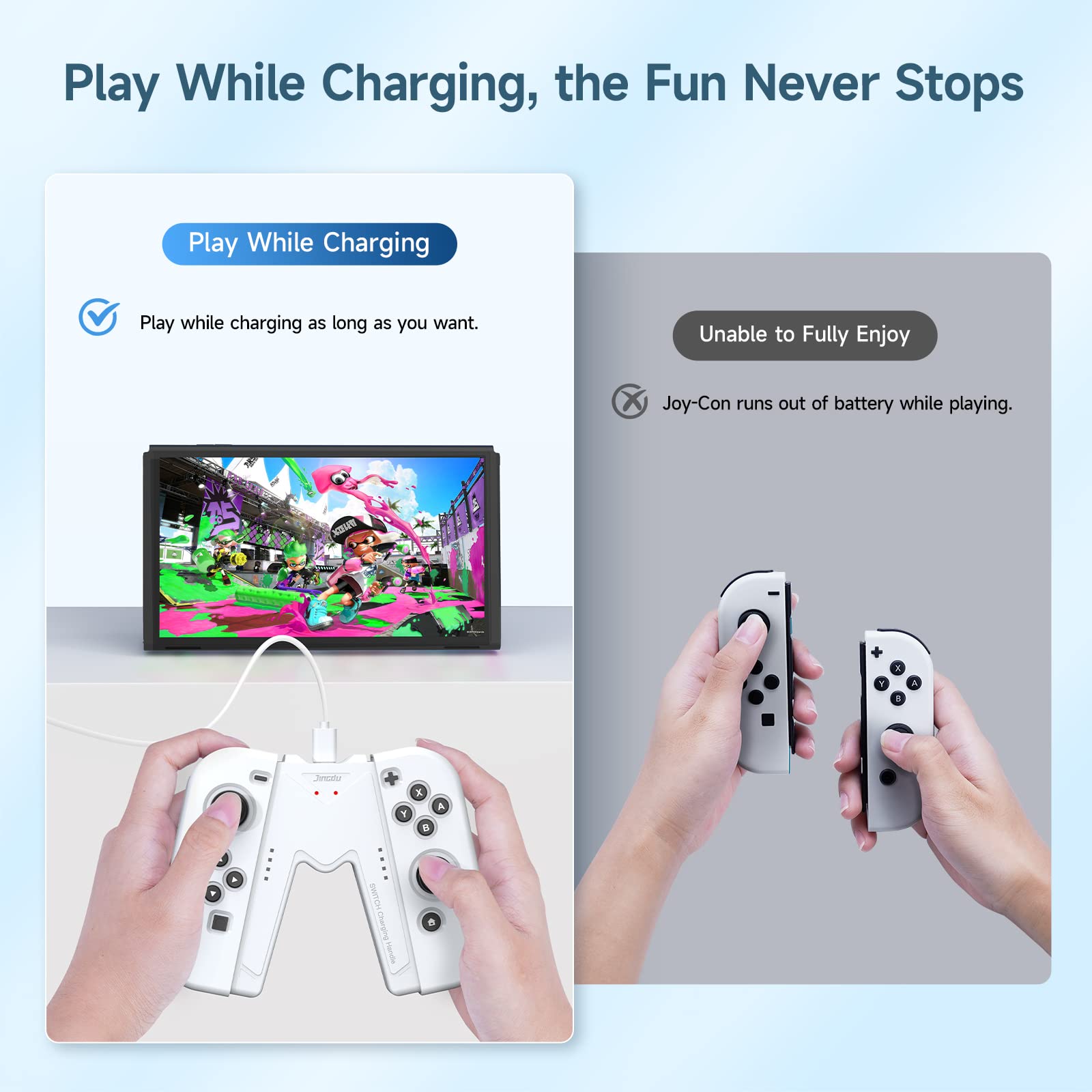 JINGDU Switch Joy-Con Charging Grip Compatible with Nintendo Switch & OLED Model, Play While Charging, Portable V-Shaped Switch Joy-Con Controller Charger with Indicators, White