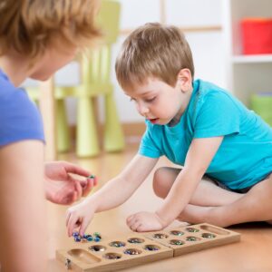 Ceebyfa Mancala Board Game for Kids, Adults & Family. Includes Folding Rubber Wood Board, 48+10 Mancala Stones & Instruction. Classic & Portable Marble Game for Travel.(Natural Color)