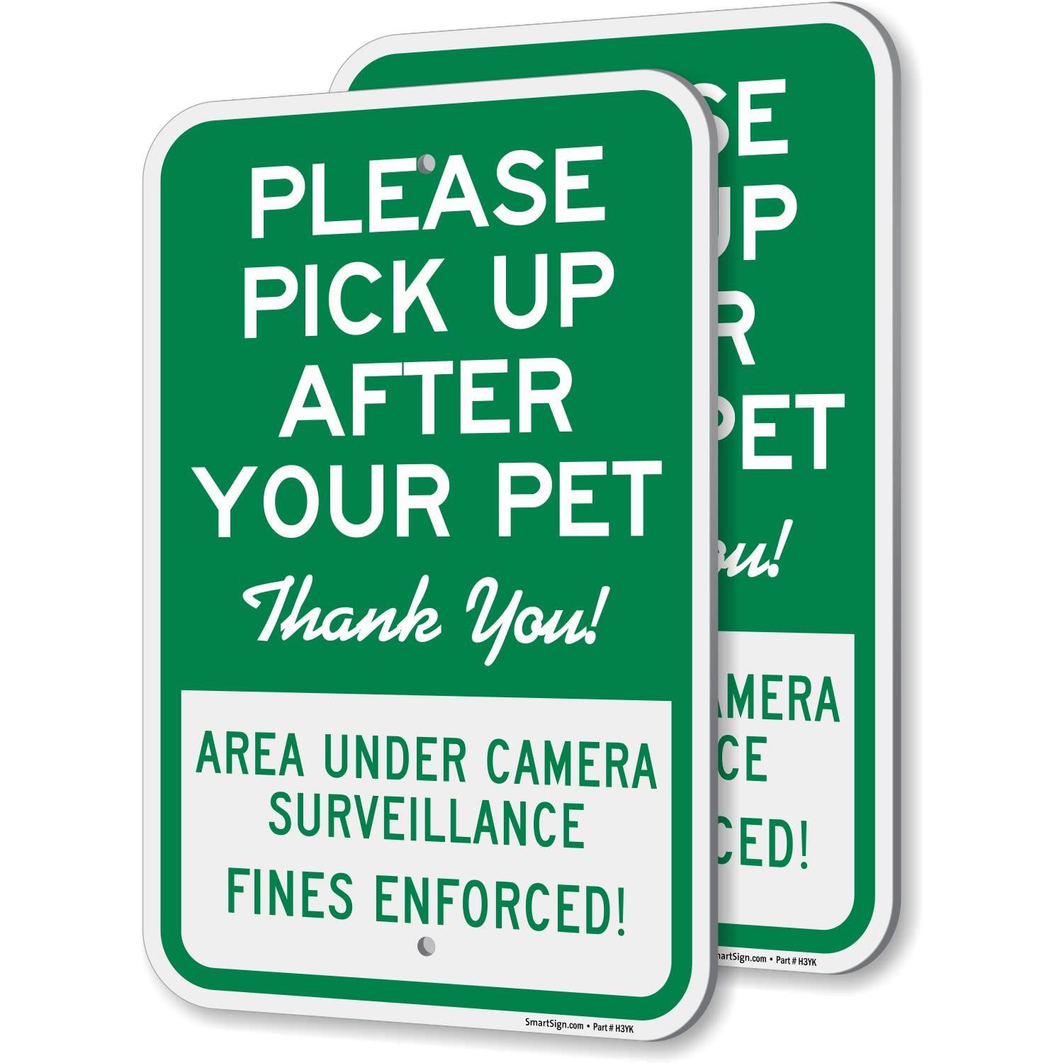 SmartSign Please Pick Up After Your Pet Sign - 2 Pack, Area Under Surveillance Sign, 18 x 12 inch, 2mm Thick Aluminum Composite, Green and White, Made in USA