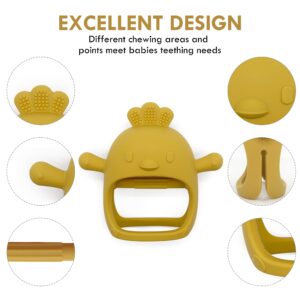 Baby Wrist Teether, Teething Mittens Toys for Babies, Santi & Me Silicone Baby Chew Teether Toys for Sucking Needs, Fun Bird Design, Never Drop from Hand, Pack of 2 (Mango)