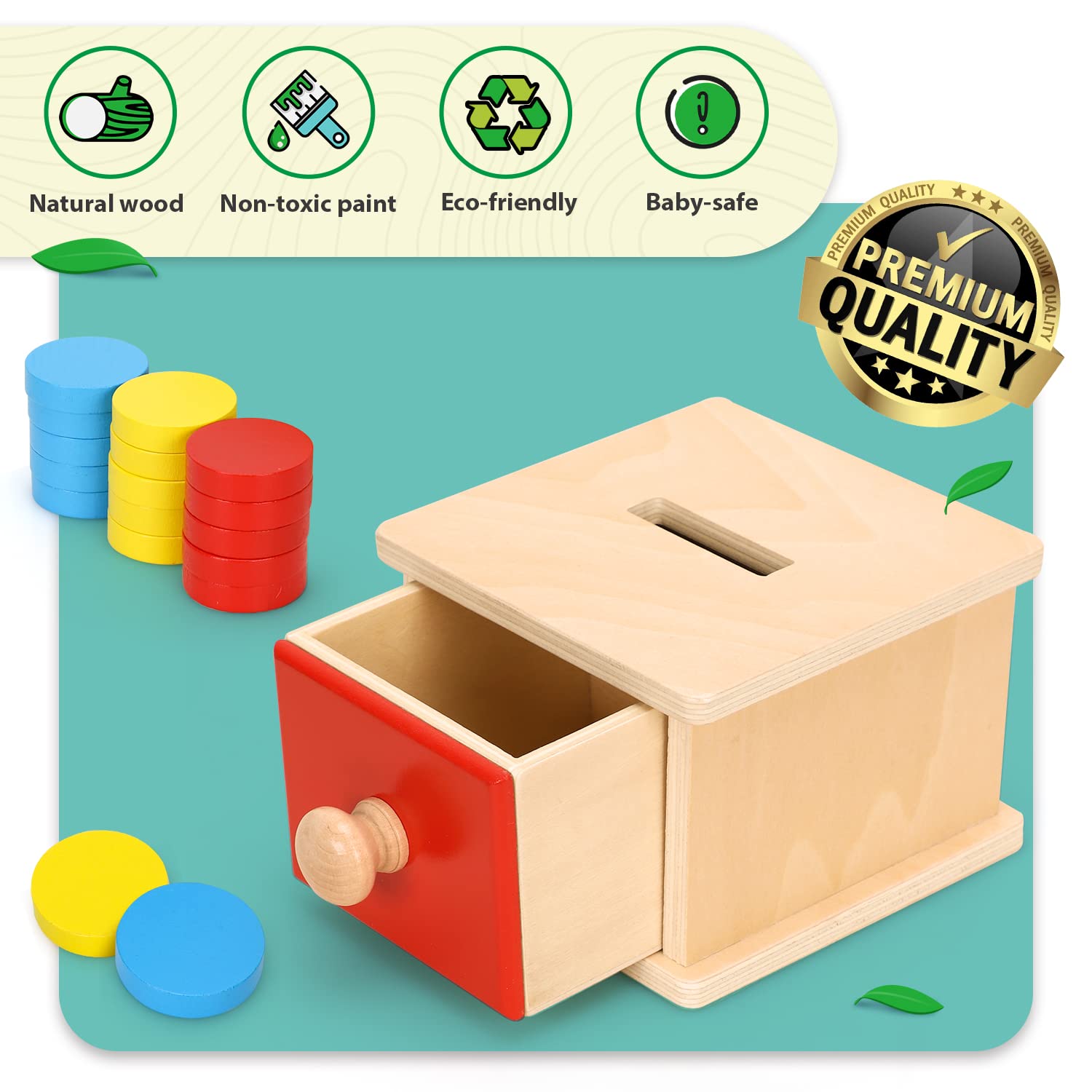 TOY Life Montessori Coin Box Toys Object Permanence Toys for Babies Toddlers Montessori Toys for 1+ Year Old Wooden Montessori Ball Drop Toys Developmental Toys for 2+ Year Old Imbucare Learning Box