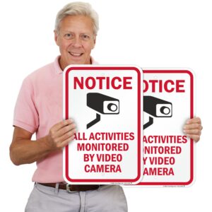 SmartSign Notice All Activities Monitored By Video Camera Sign - 2 Pack, 18 x 12 inch, 2mm Aluminum Composite, Red/Black on White, Made in USA