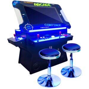 creative arcades full-size commercial grade cocktail arcade machine | 2 sanwa joysticks | 2 stools (standard artwork - tilt, 5100 games (2 player))