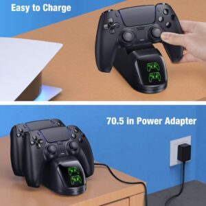 Controller Charging Station for PlayStation 5 Dualsense Controller with Dual Stand Charger Dock, Upgrade Controller Charger for PS5 Accessories Fast Charging Cable, Charging Station Black for PS5