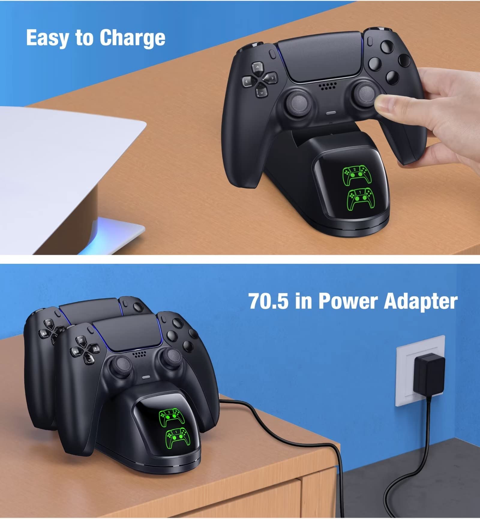 Controller Charging Station for PlayStation 5 Dualsense Controller with Dual Stand Charger Dock, Upgrade Controller Charger for PS5 Accessories Fast Charging Cable, Charging Station Black for PS5