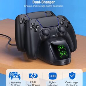 Controller Charging Station for PlayStation 5 Dualsense Controller with Dual Stand Charger Dock, Upgrade Controller Charger for PS5 Accessories Fast Charging Cable, Charging Station Black for PS5