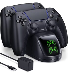 controller charging station for playstation 5 dualsense controller with dual stand charger dock, upgrade controller charger for ps5 accessories fast charging cable, charging station black for ps5