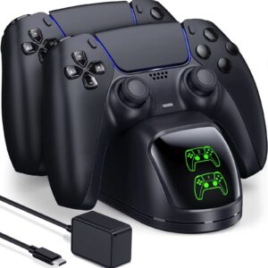 Controller Charging Station for PlayStation 5 Dualsense Controller with Dual Stand Charger Dock, Upgrade Controller Charger for PS5 Accessories Fast Charging Cable, Charging Station Black for PS5